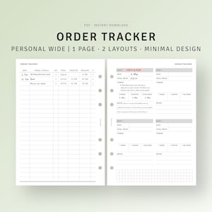 Order Shopping Tracker Personal Wide Inserts Printable, Purchase Tracker, Expense Log, Online ...