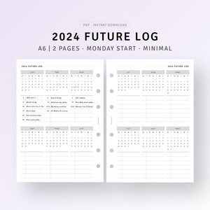 2024 Future Log Printable A6 Inserts, Quarterly Calendar, Year at A ...
