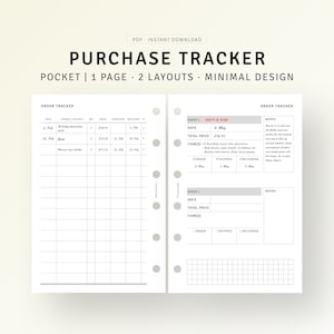 Order Tracker Printable Pocket Size Inserts, Purchase Log, Online ...