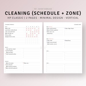 HP Classic, Cleaning Schedule Template Printable Zone Cleaning, Weekly ...