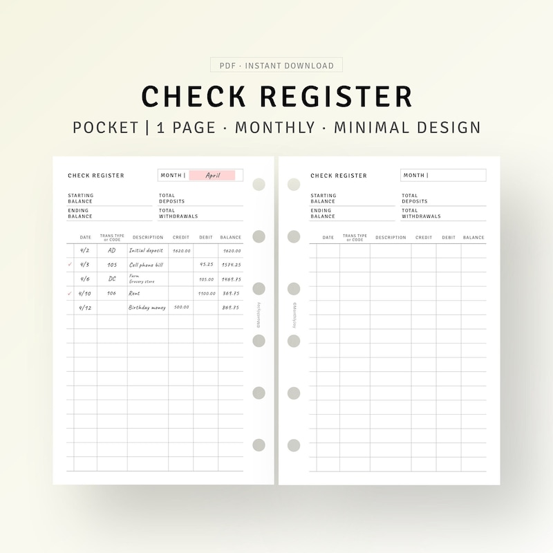 Printable Check Register - Etsy