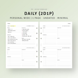 Daily Planner Printable 2 Days on 1 Page Personal Wide Inserts, Undated ...