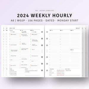 2024 Weekly Planner Printable A6 Inserts, 2024 Dated Weekly Schedule ...
