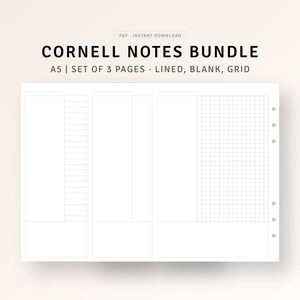 Cornell Notes Printable A5 Ring Inserts, Lecture Notes Template, School ...