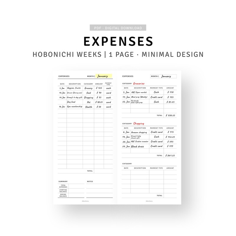 Expense Tracker List - Etsy