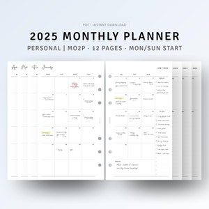 Personal, 2025 Monthly Planner Printable Schedule Organizer, Month on 2 ...
