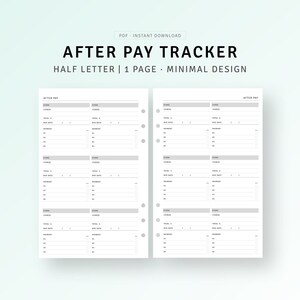 After Pay Tracker Half Letter Inserts, Payment Tracker Printable After ...