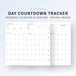 30 Day Countdown Tracker Printable Personal Size Inserts, 60 Day ...