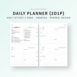 2 Days on 1 Page Printable Half-letter Inserts, Undated Daily Planner ...