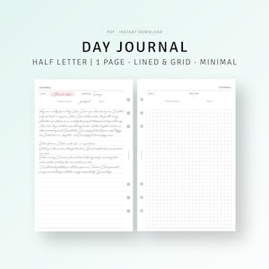 Printable Daily Journal Template Half-letter Planner Inserts, Wellness ...