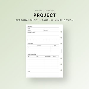 Project Planner Printable Personal Wide Inserts Project - Etsy