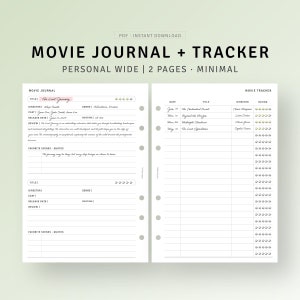 Printable Movie Journal Tracker Personal Wide Inserts, TV Series Review-journal, Film Movie ...