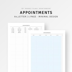 Appointments Scheduling Printable A4/letter Inserts, Doctor Meeting ...