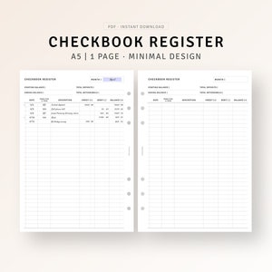 A5 Size, Checkbook Register Printable Template, Finance Planner ...