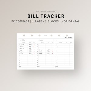 Bill Tracker FC Compact Inserts Printable Bill Organizer - Etsy