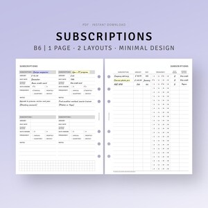 B6 Size, Subscription Tracker Printable Inserts, Membership Service Checklist, Monthly Recurring ...