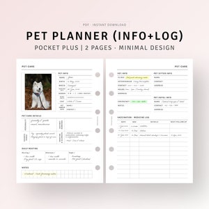 Pet Care Puppy Planner Printable Pocket Plus Inserts, New Pet Health ...