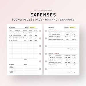 Printable Expense Tracker Pocket Plus Inserts, Monthly Expense Log ...