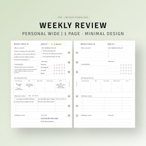 Weekly Review Printable Personal Wide Inserts, Mindfulness Weekly ...