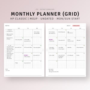 Undated Monthly Planner Pages HP Classic Printable Inserts, Monthly ...