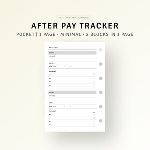 After Pay Tracker Printable Pocket Size Inserts Payment | Etsy