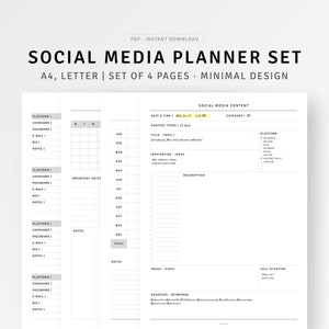 Social Media Planner A4/letter Printable, Instagram Youtube Content ...