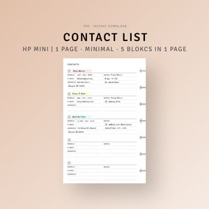 HP Mini Contacts List Template Printable Emergency Contact Information ...