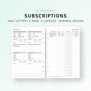 Subscription Tracker Printable Half Size Inserts, Membership Checklist ...