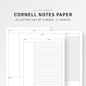 Cornell Notes Printable A4/letter Inserts, Study Notes Paper, Grid ...