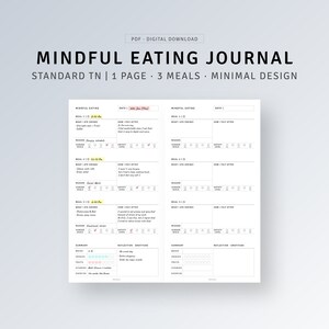 Mindful Eating Food Journal Standard TN Insert Printable, Food Log ...