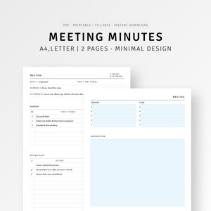 Meeting Notes Printable A4/letter Planner Inserts, Meeting Minutes ...