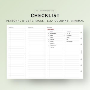 Blank Checklist Template Printable Personal Wide Inserts, Recurring Tasks, to Do List, Shopping ...