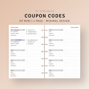 Coupon Tracker Planner HP Mini Inserts Printable, Shopping Discount Log ...