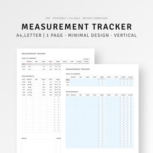 Body Measurement Tracker Printable A4/letter Planner, Weight Loss ...
