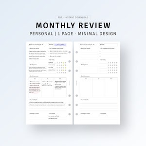 Monthly Reflection Printable Personal Inserts, Monthly Review Template ...