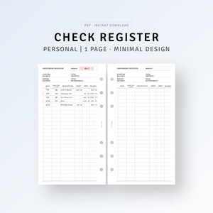 Check Book Register Personal Ring Printable Inserts, Spending Log, Bank ...