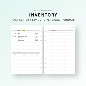 Inventory Template Half Letter Inserts Printable, Simple Inventory ...