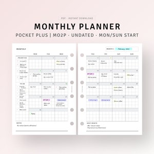 Undated Monthly Planner Pocket Plus Inserts Printable, Month on 2 Pages ...