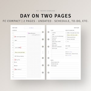 Day on 2 Pages FC Compact Printable, Daily Hourly Scheduler, Undated ...