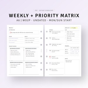 Weekly Priority Matrix Planner A6 Inserts Printable Undated Weekly ...