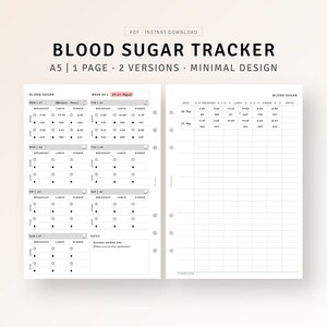Blood Sugar Tracker Printable A5 Planner Inserts, Daily Weekly Blood ...