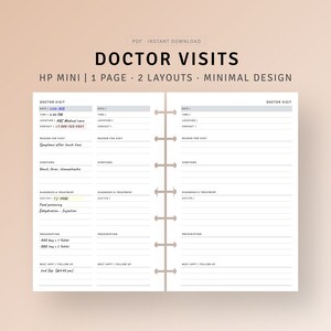 Doctor Visits Tracker HP Mini Inserts Printable, Medical Tracker ...