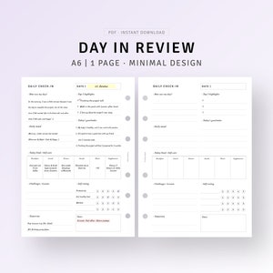 Daily Review Reflection Journal A6 Planner Inserts Printable Daily ...