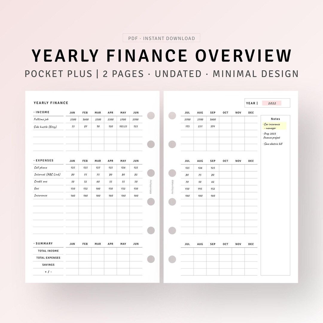 Finance Overview Printable Money Spending Tracker, Yearly Bill Tracker ...