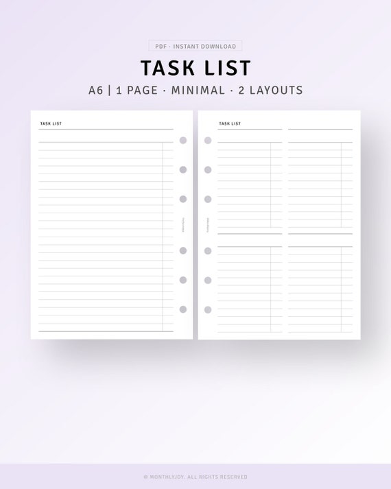 Printable Task List Pdf A6 Inserts Task Planner Checklist | Etsy