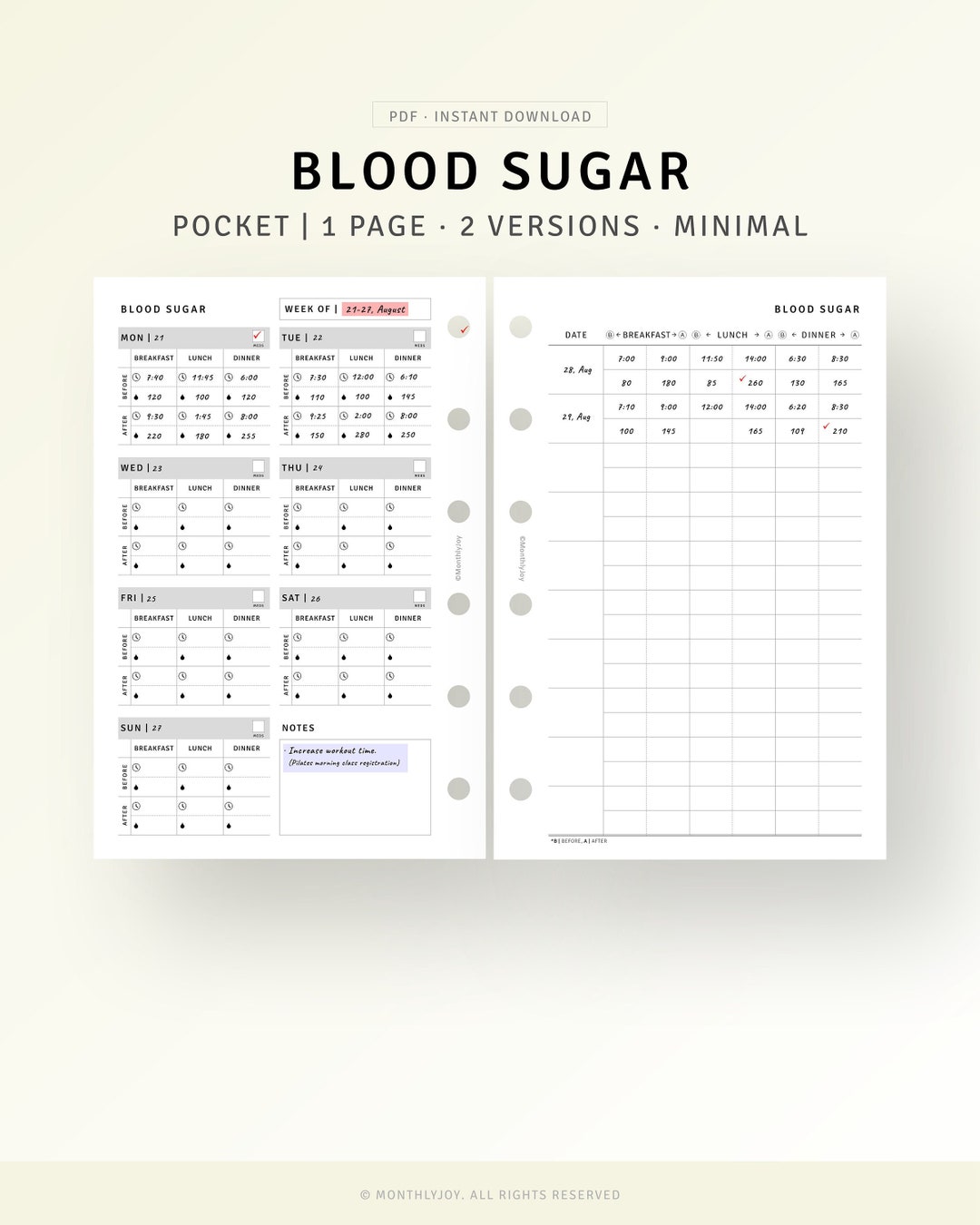 Pocket, Blood Sugar Tracker Printable Daily Weekly Blood Glucose Level ...