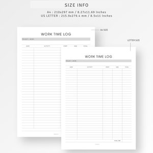 Work Time Log Sheet Printable A4/letter Size Planner, Employee Time ...