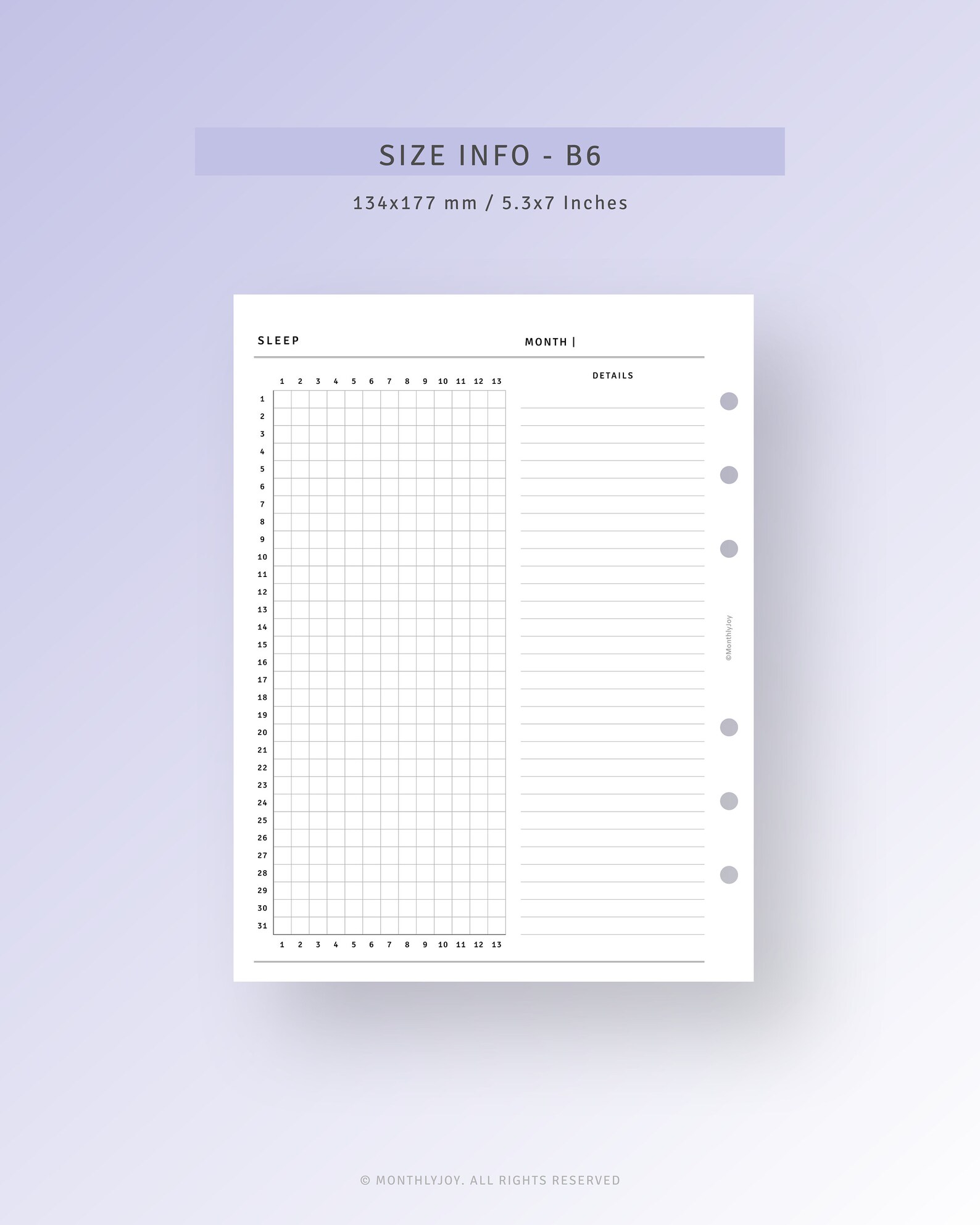 Sleep Tracker B6 Inserts Printable Sleep Circle Diary Template, Health ...
