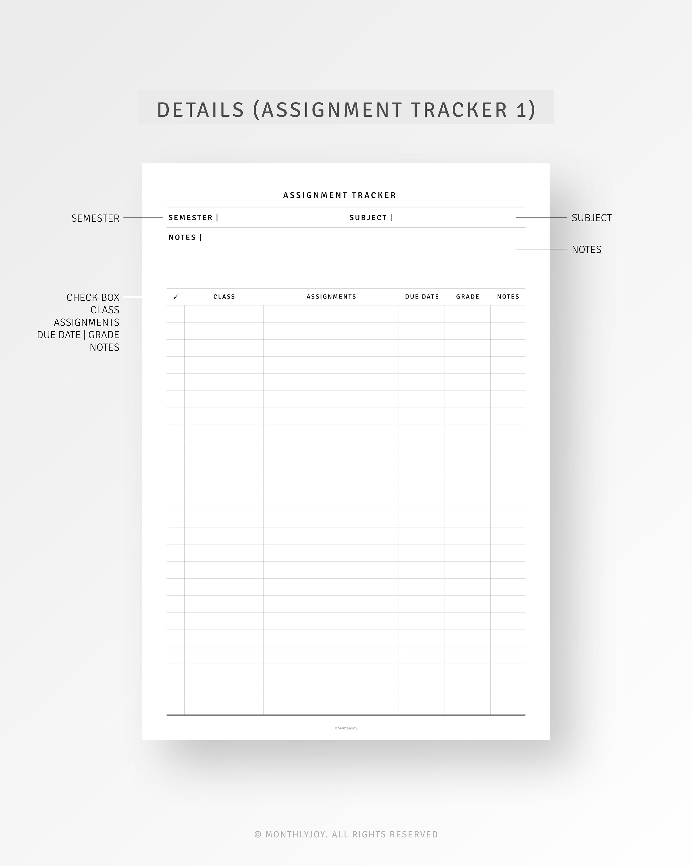 Assignment Planner Printable A4/letter Inserts PDF, Student Homework ...