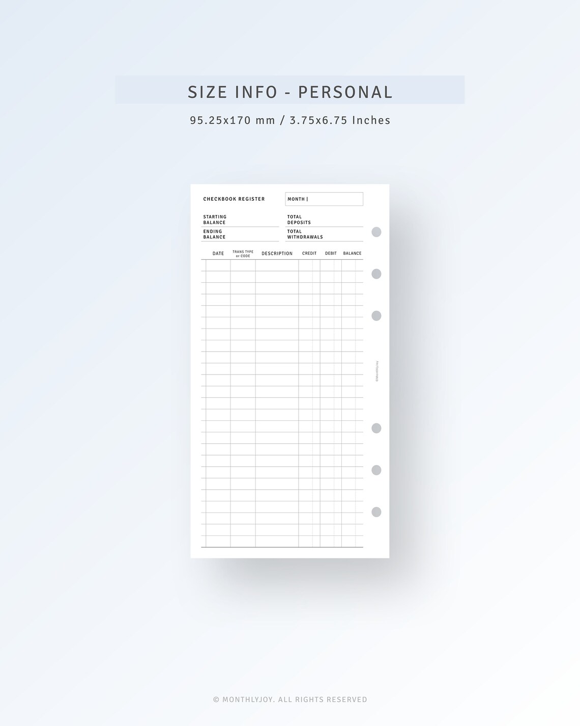 Check Book Register Personal Ring Printable Inserts, Spending Log, Bank ...